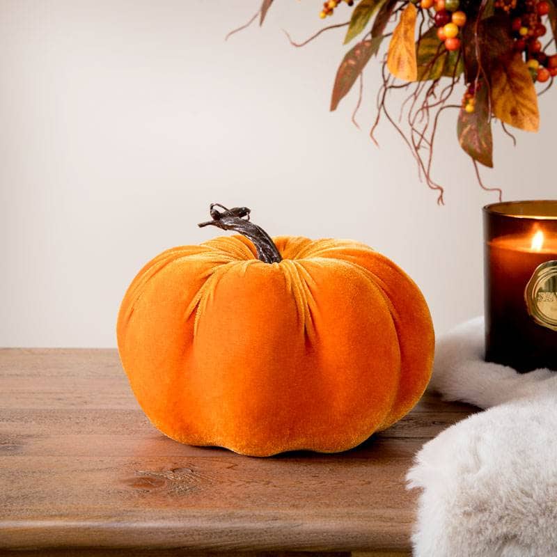 Orange Velvet Pumpkin - 18cm | Taskers Online Store, Liverpool & Manchester