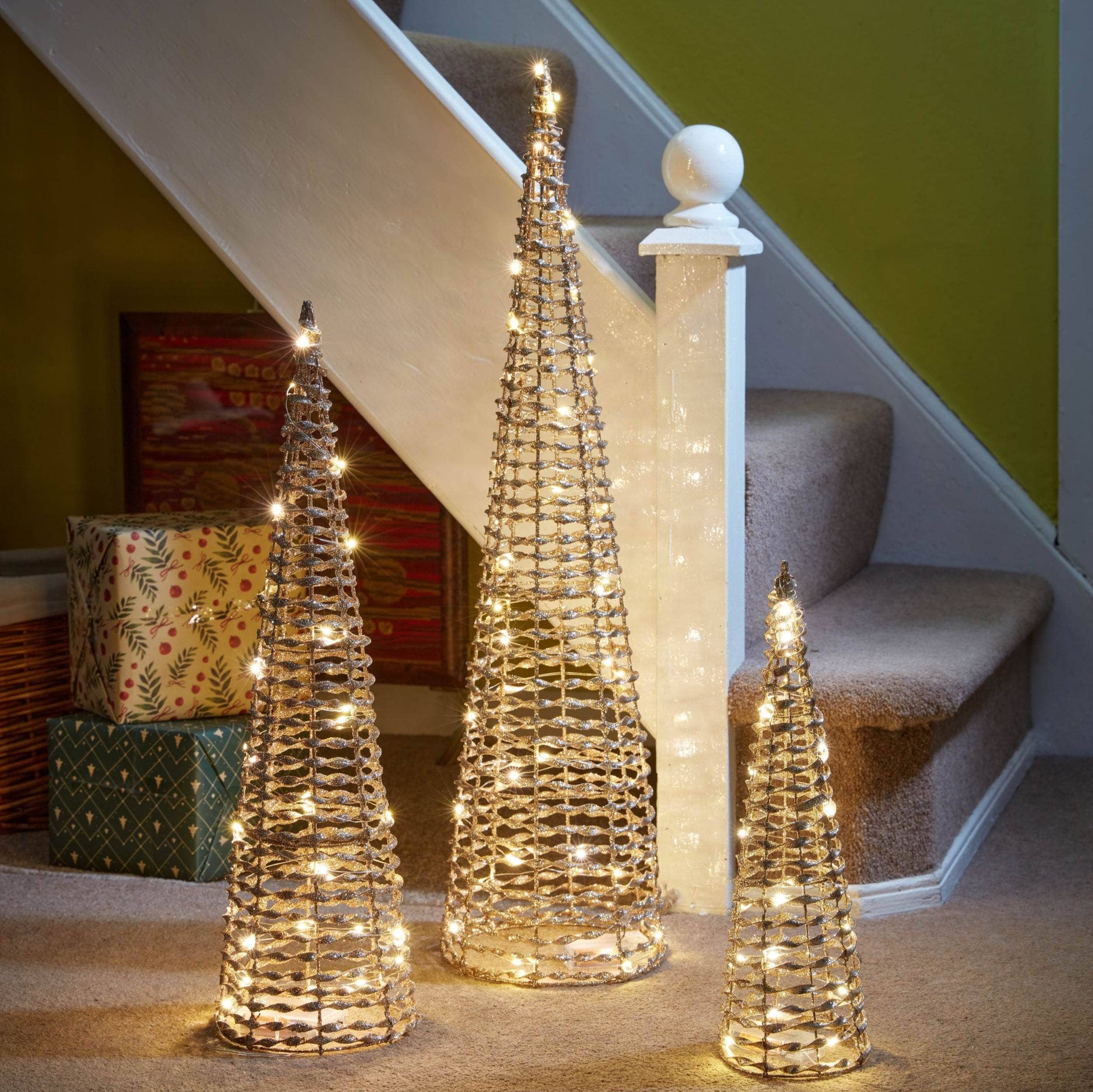 Gold GlitterTwist Tree - Set of 3 | Taskers Online Store, Liverpool ...