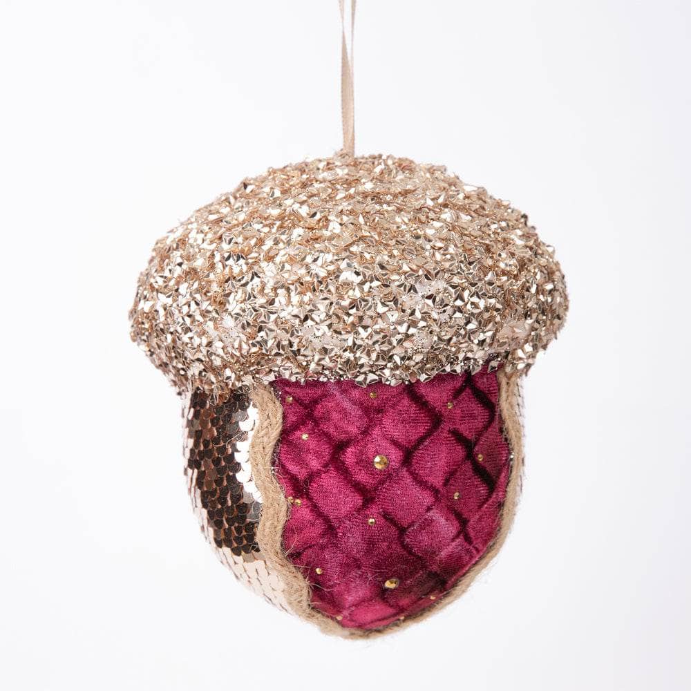 Burgundy Quilted Acorn Christmas Tree Decoration - 14cm | Taskers ...