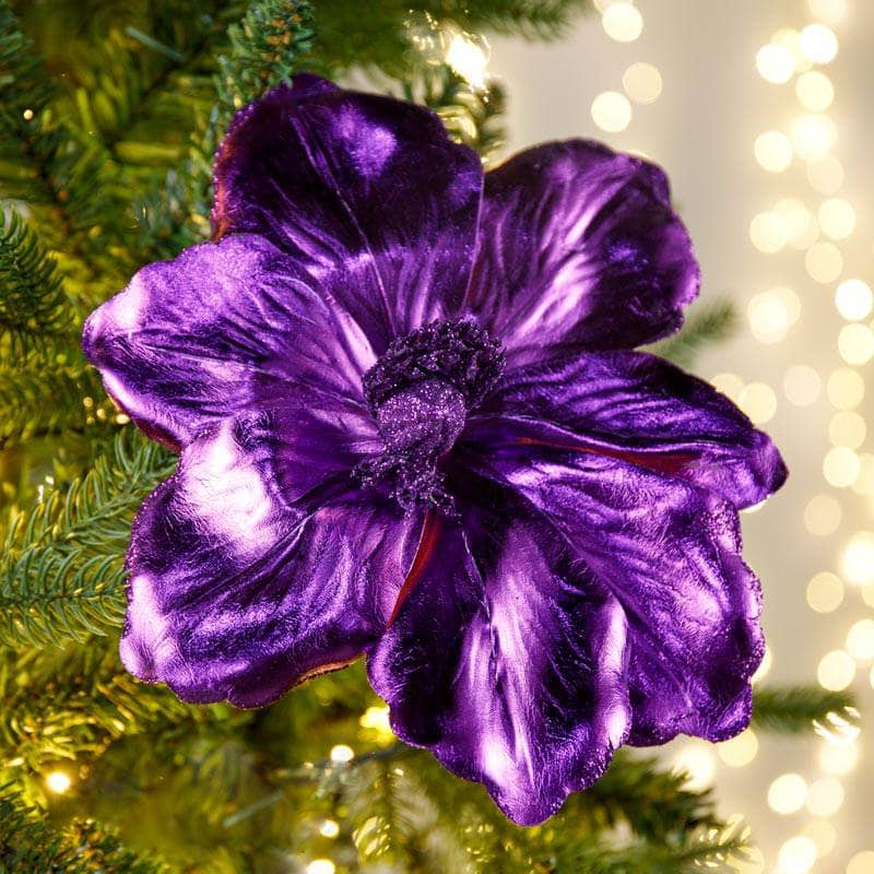 Dark Purple Magnolia Clip-On Christmas Tree Decoration - 21cm | Taskers ...