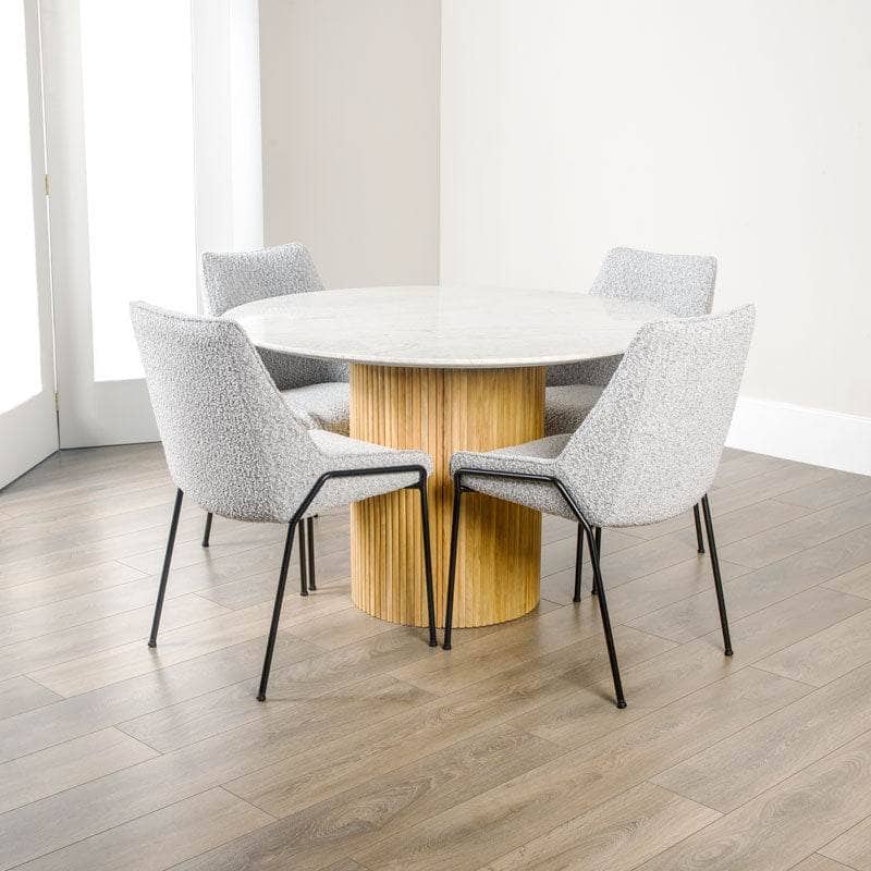 Ariel Round Dining Table & 4 Grey Boucle Lindsey Chairs | Taskers ...