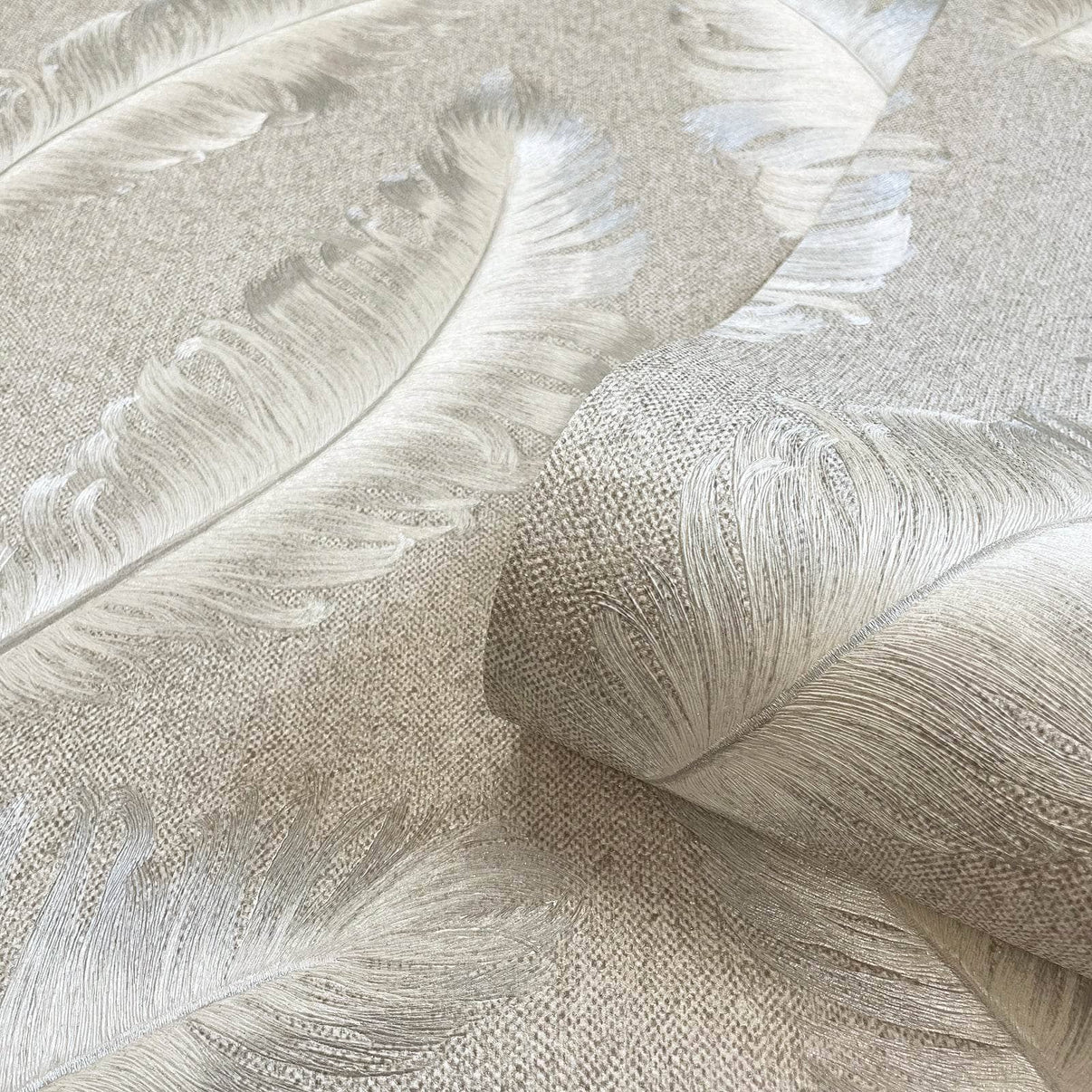 Belgravia Ciara Soft Silver Feather Wallpaper - 4400 | Taskers Online Store, Liverpool & Manchester