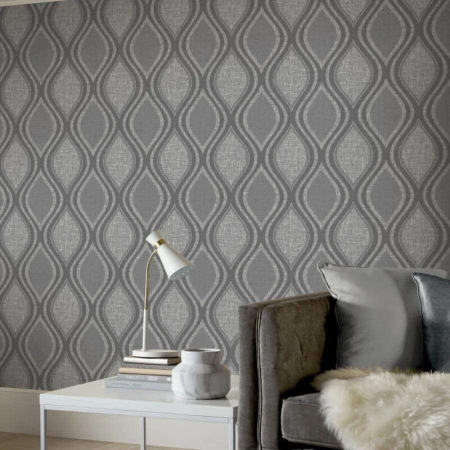 Arthouse Ogee Curve Geometric Charcoal Wallpaper - 295100 | Taskers ...
