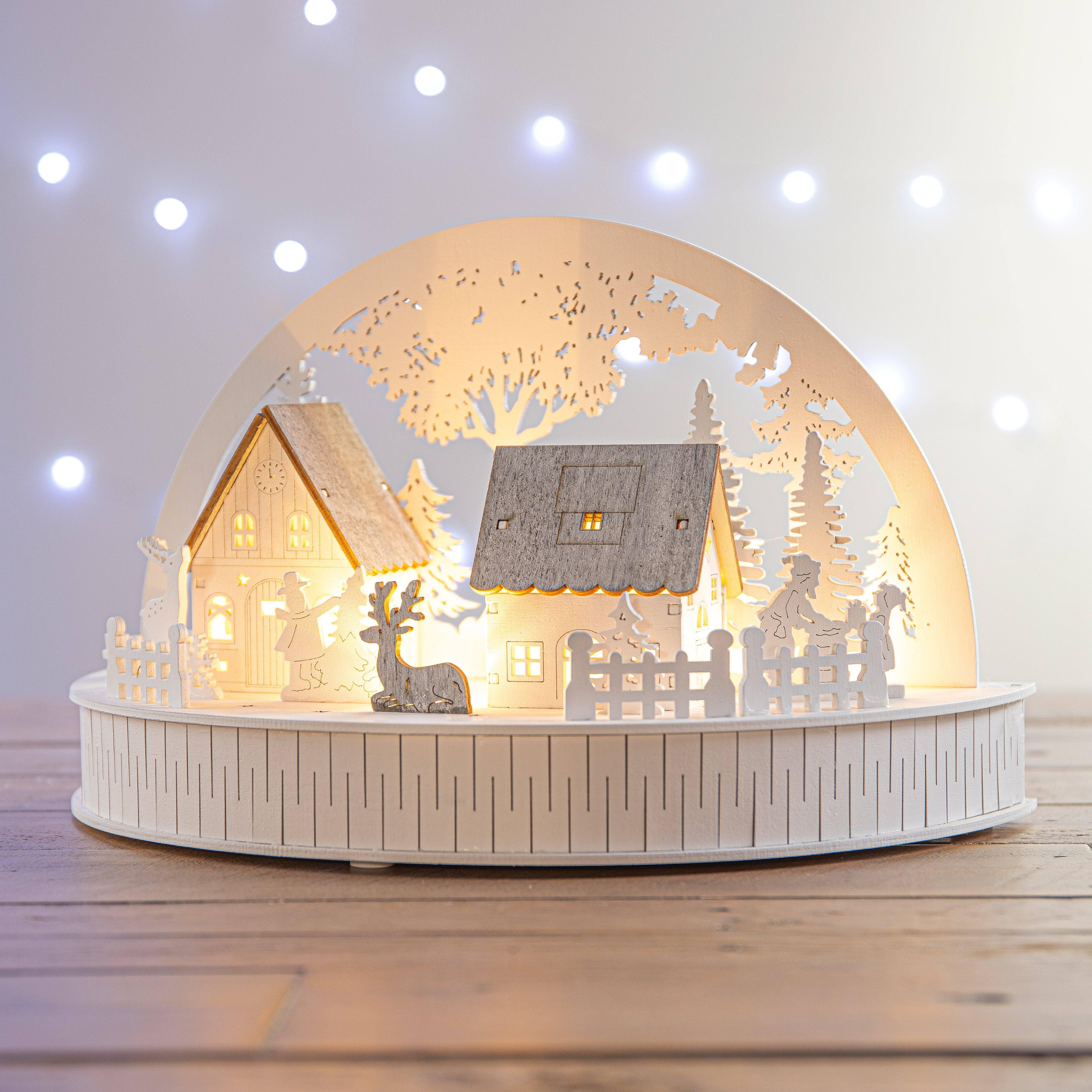 Light Up Wooden Village Scene - 30cm | Taskers Online Store, Liverpool ...